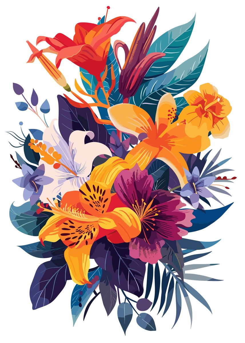 'Colorful Flower Bouquet' Poster, picture, metal print, paint by Mesh ...