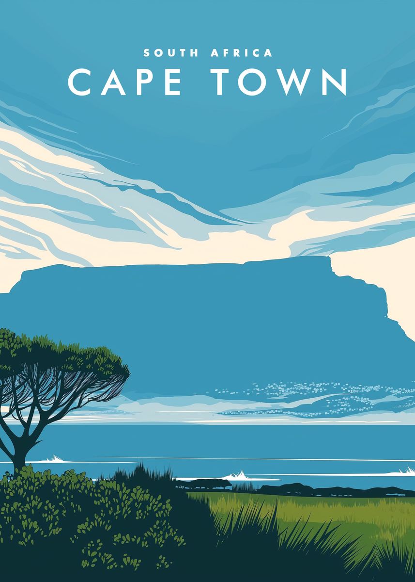 'Table Mountain Cape Town' Poster, picture, metal print, paint by Merah ...