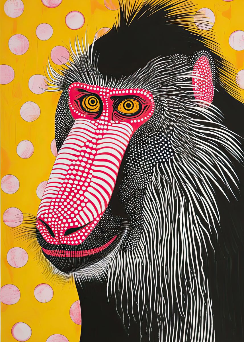 'Funky Mandrill Portrait' Poster, picture, metal print, paint by Gulden ...
