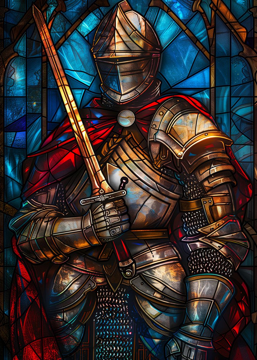 'Paladin Knight Stain Glass' Poster, picture, metal print, paint by Berly | Displate
