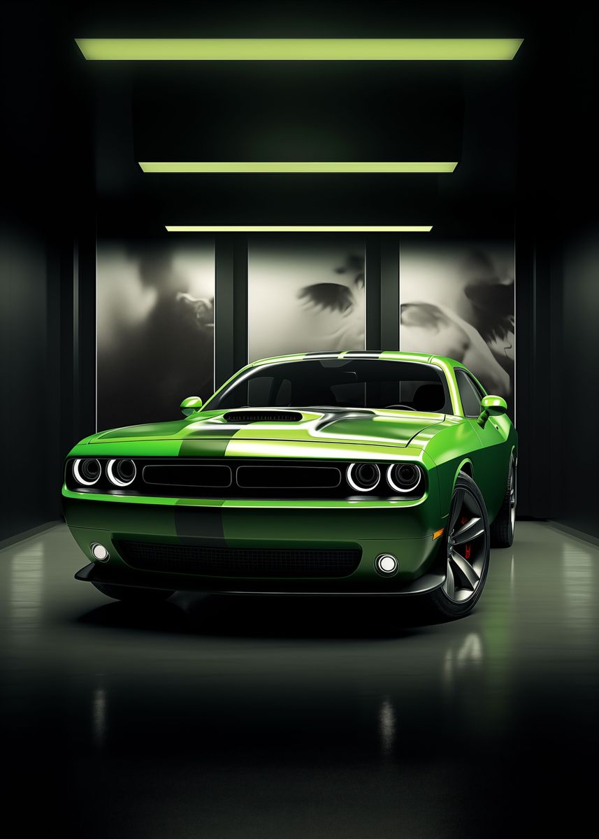 'Dodge Challenger Green car' Poster, picture, metal print, paint by ...