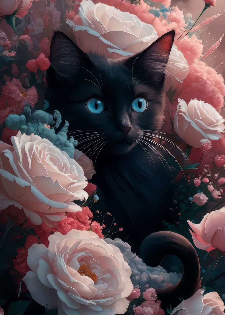 ' Mystical Feline Bloom' Poster, picture, metal print, paint by You ...