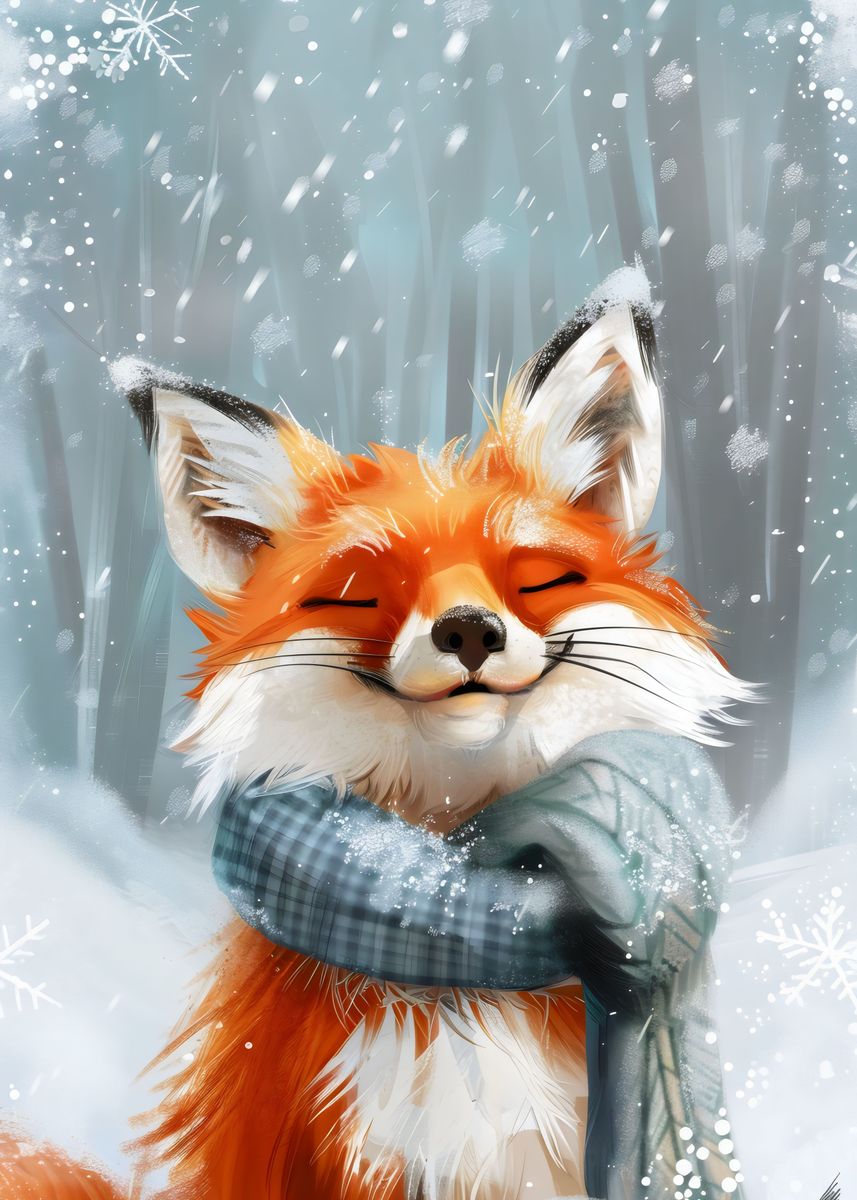 'Cozy Furry Fox' Poster, picture, metal print, paint by Silvie Art ...