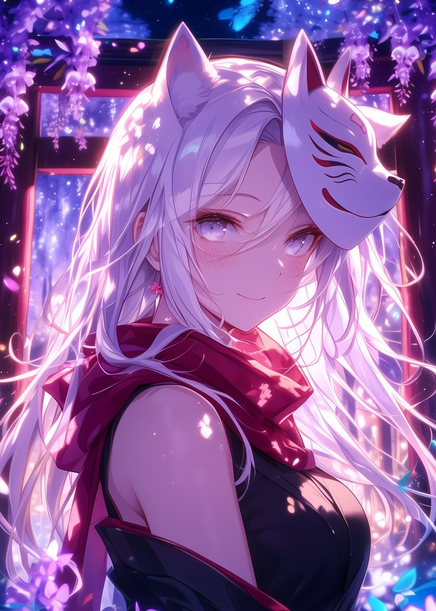 'Serene Fox Mask Girl' Poster, picture, metal print, paint by Melvina ...