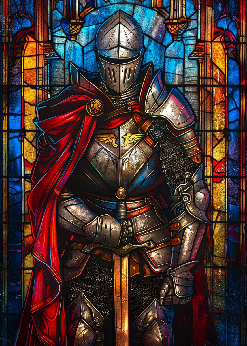 'Knight Paladin Stain Glass' Poster, picture, metal print, paint by Berly | Displate