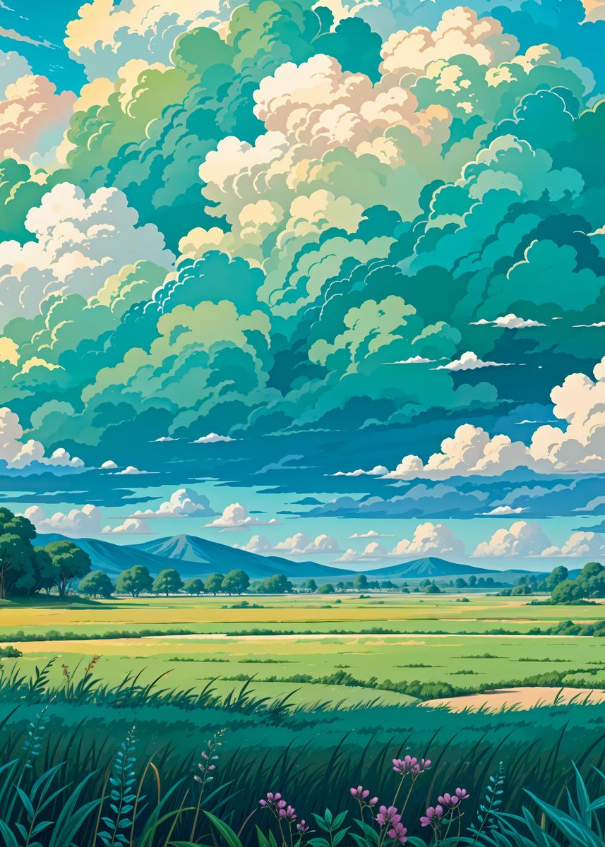 'Calm Vibrant Sky Landscape' Poster, picture, metal print, paint by ...