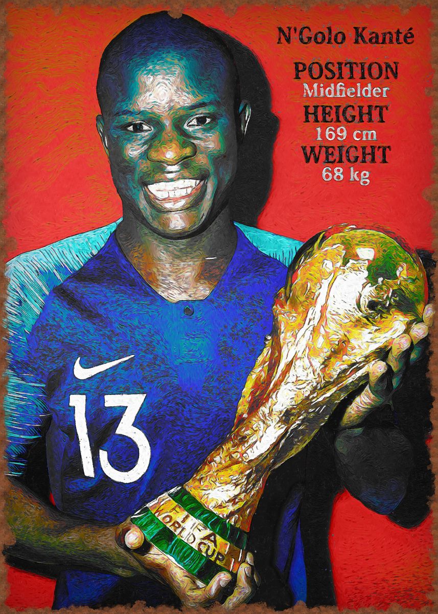 'NGolo Kante' Poster, picture, metal print, paint by Gin Art | Displate