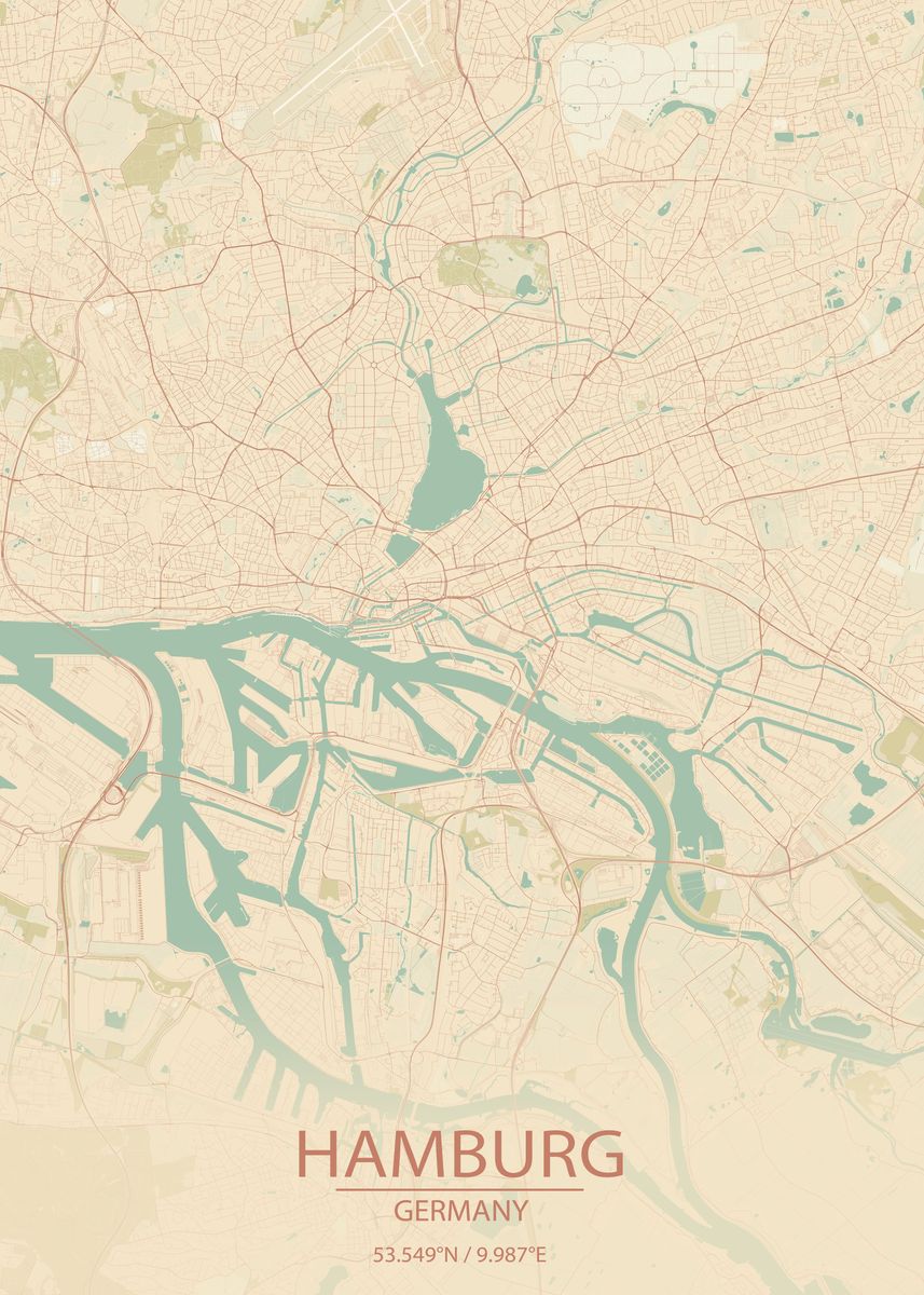 'Hamburg Germany City Map' Poster, picture, metal print, paint by Wall ...