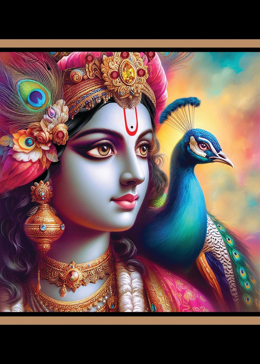 'Krishna with Peacock' Poster, picture, metal print, paint by VIVEK ...