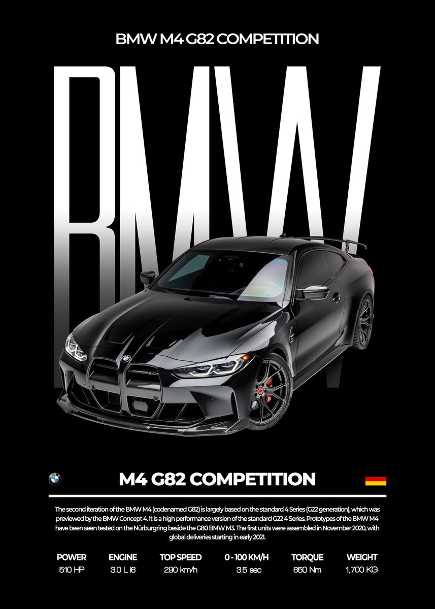 'BMW M4 G82 Competition' Poster, picture, metal print, paint by ...
