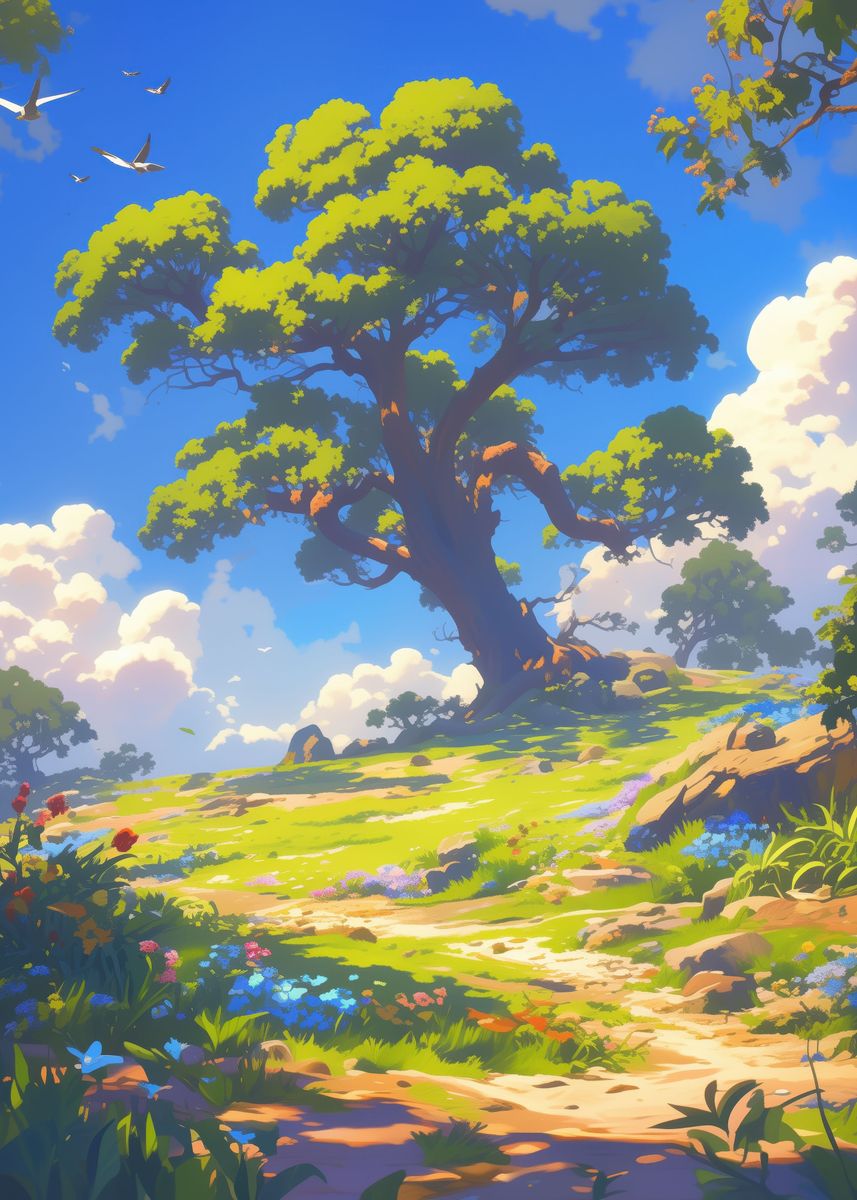 'Majestic Tree Landscape' Poster, picture, metal print, paint by PRX ...