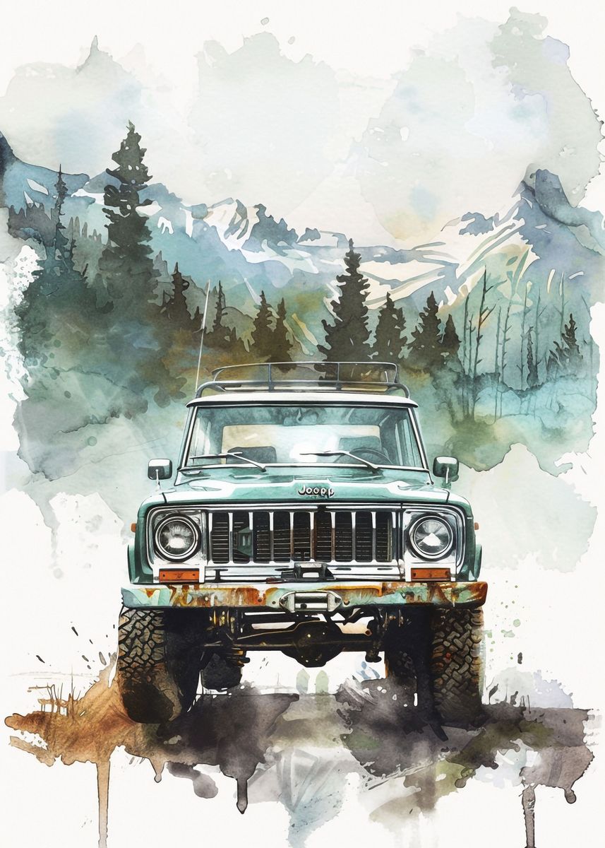 'Graphic Jeep Wagoneer' Poster, picture, metal print, paint by Zaina ...