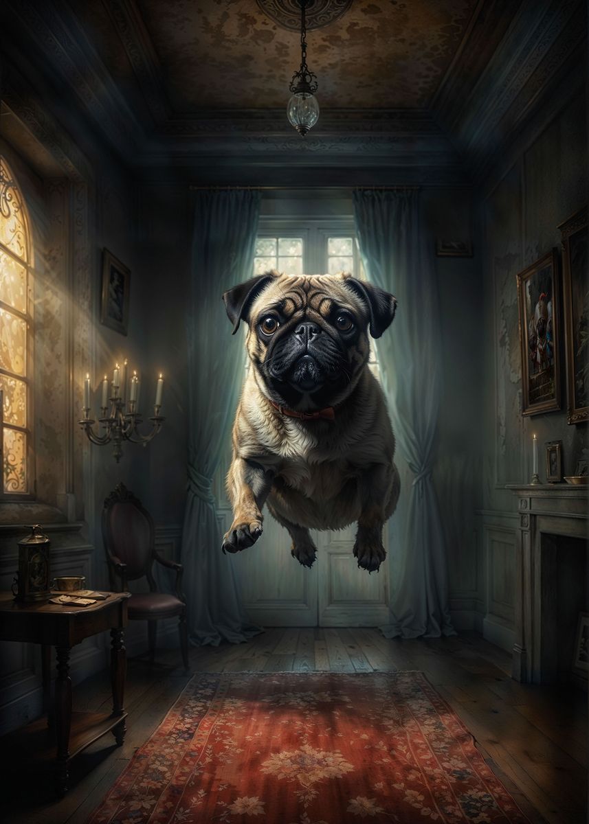 'Pug in Haunted Mansion' Poster, picture, metal print, paint by Alice ...