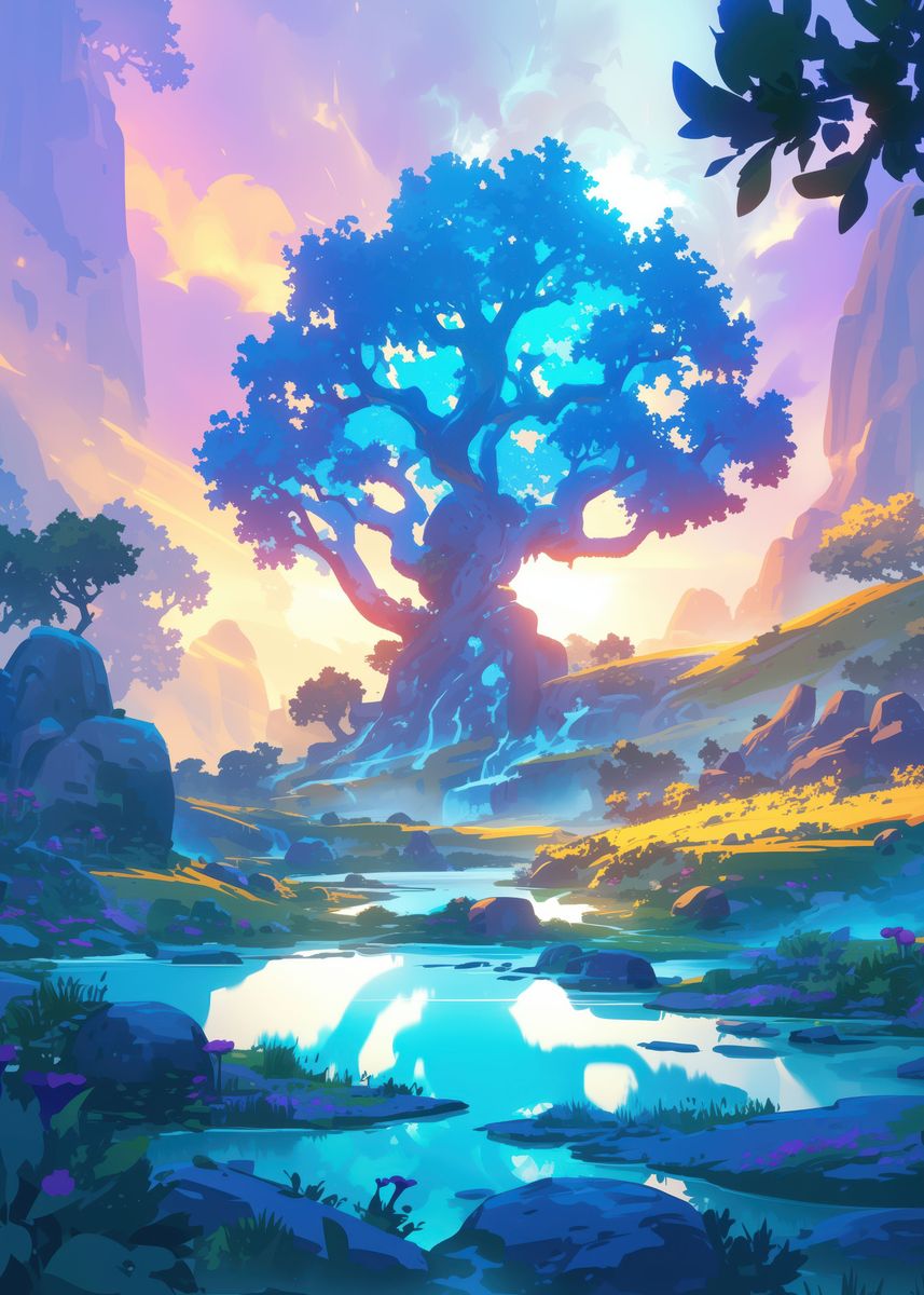 'Tree of Origin Landscape' Poster, picture, metal print, paint by ...