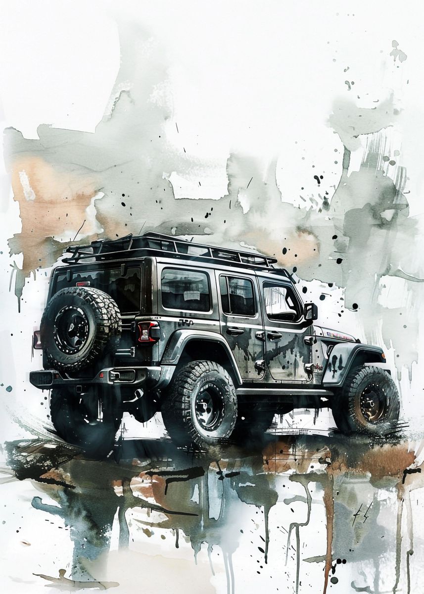 'Watercolour Jeep Wrangler ' Poster, picture, metal print, paint by ...