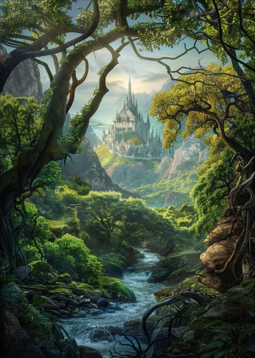'Fantasy Castle Forest Art' Poster, picture, metal print, paint by ...
