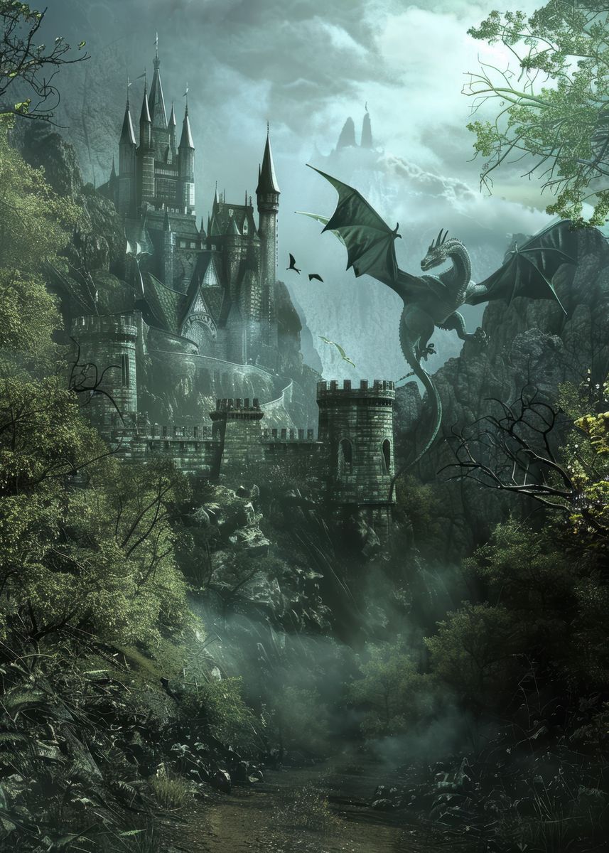 'Dark Dragon Castle Art' Poster, picture, metal print, paint by Mircea ...