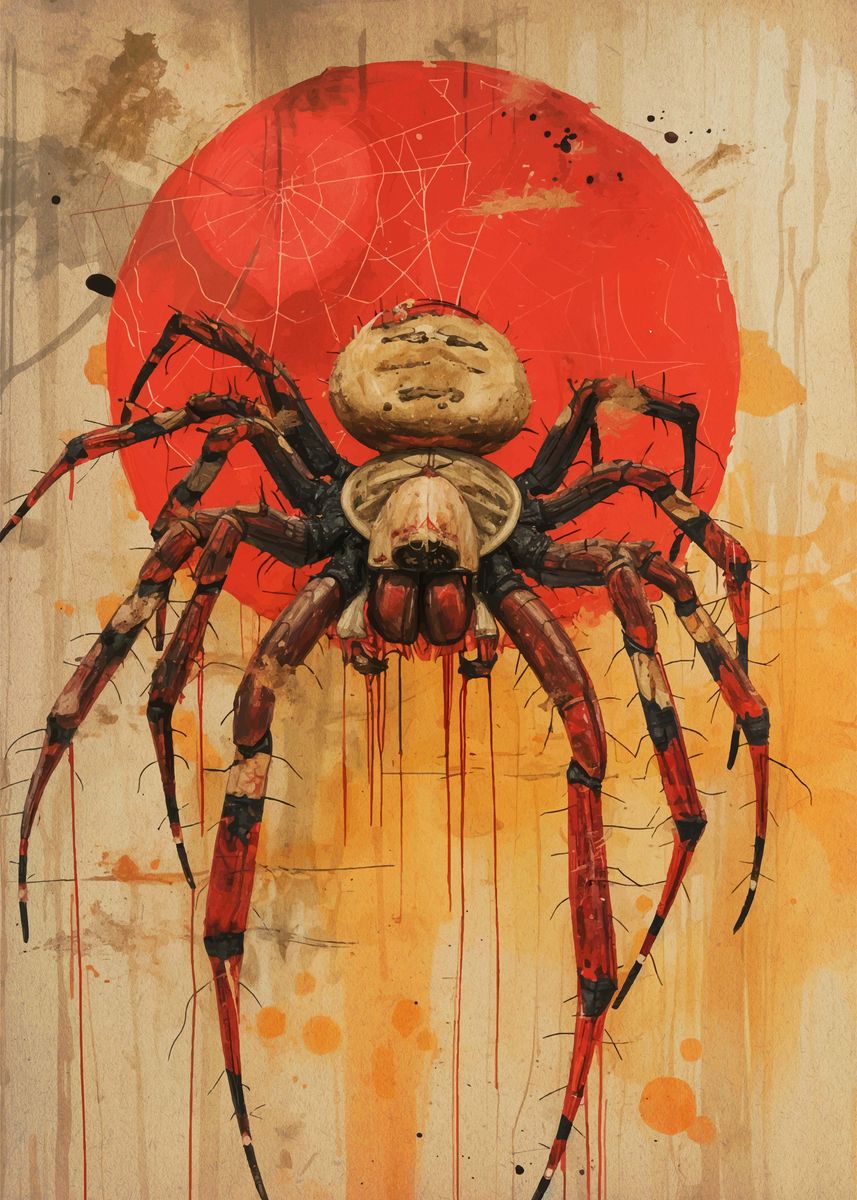 'Spider Japan' Poster, picture, metal print, paint by Kynan Art | Displate