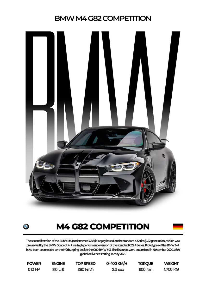 'BMW M4 G82 Competition' Poster, picture, metal print, paint by ...