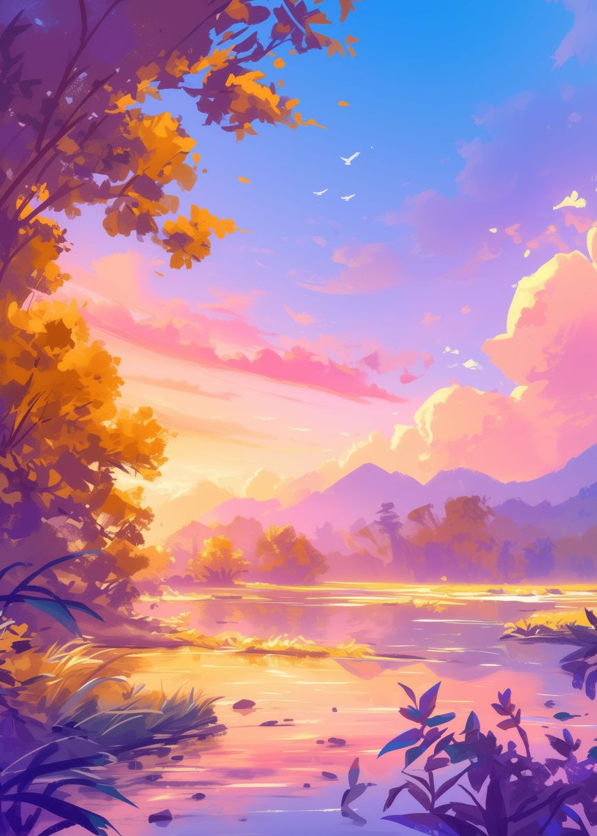 'Sunset Serenity' Poster, picture, metal print, paint by Praxsel | Displate