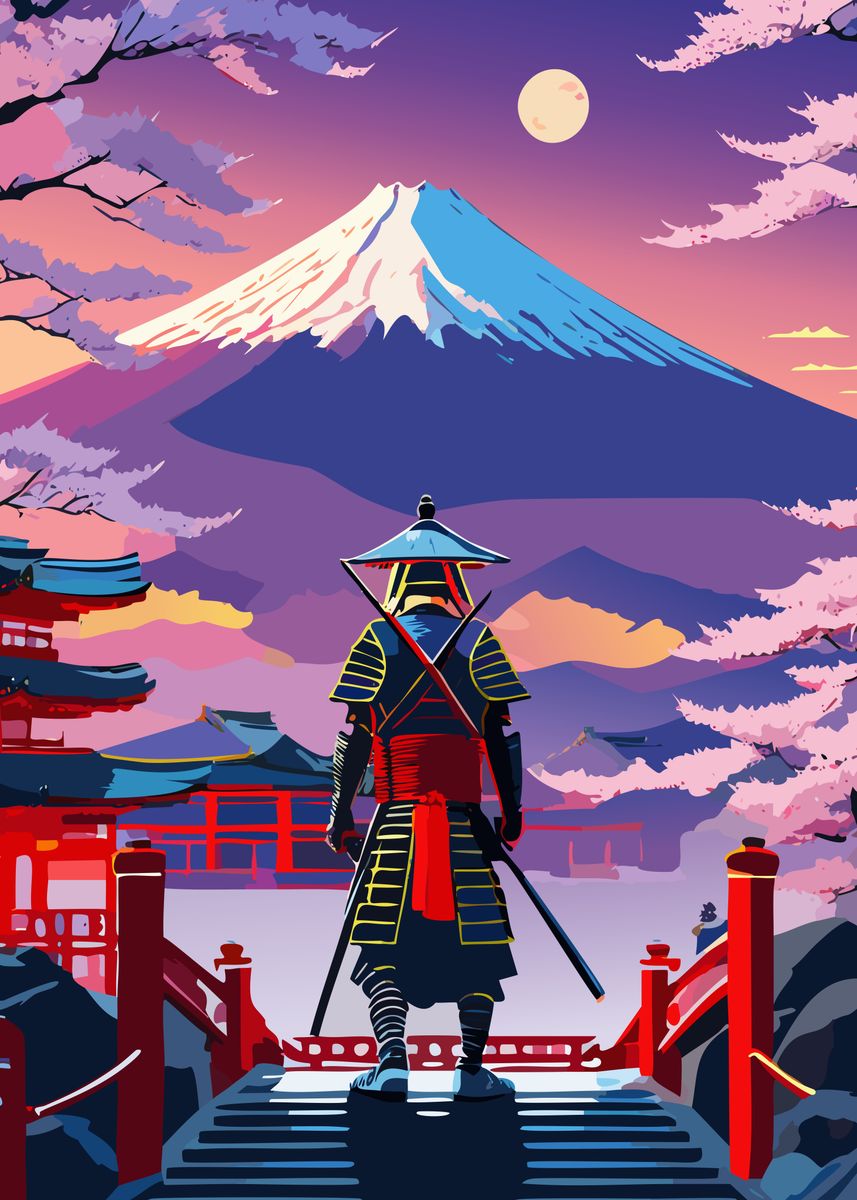 'Samurai Warrior Mount Fuji' Poster, picture, metal print, paint by ...