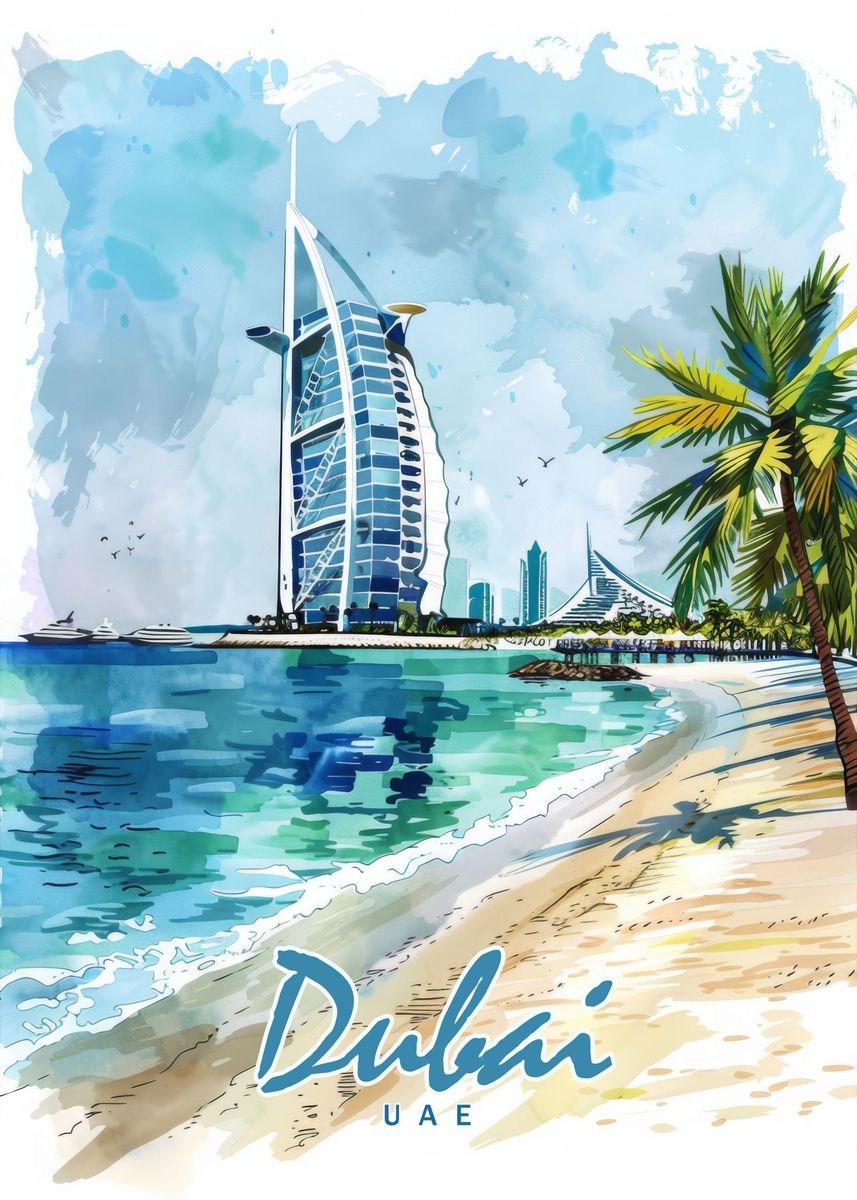 'Dubai City Watercolor' Poster, picture, metal print, paint by Mason ...