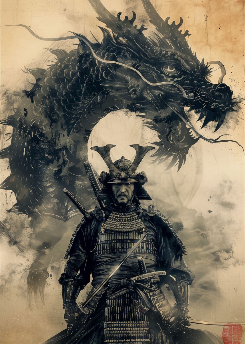 'Japanese Samurai Dragon' Poster, picture, metal print, paint by ...