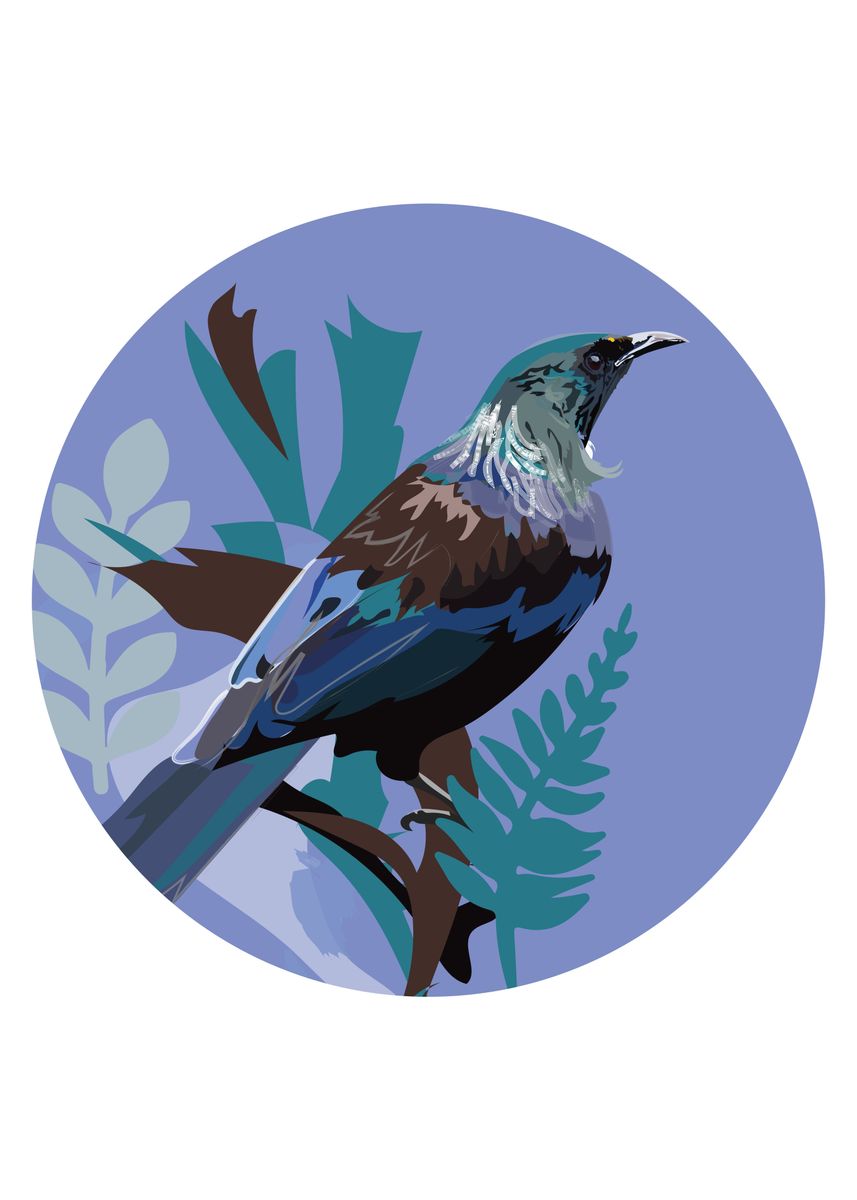 'New Zealand Tui in Blue' Poster, picture, metal print, paint by Anna ...