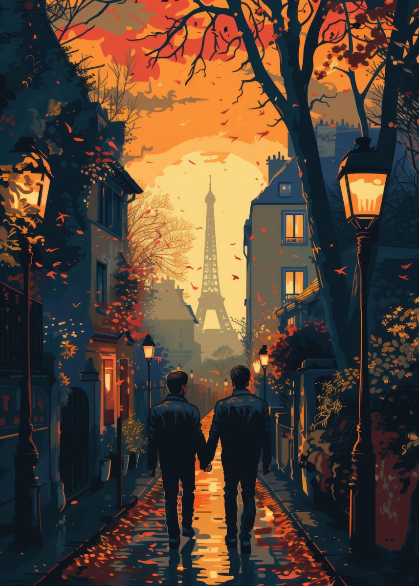 'Parisian Romance' Poster, picture, metal print, paint by Kitty Bern ...