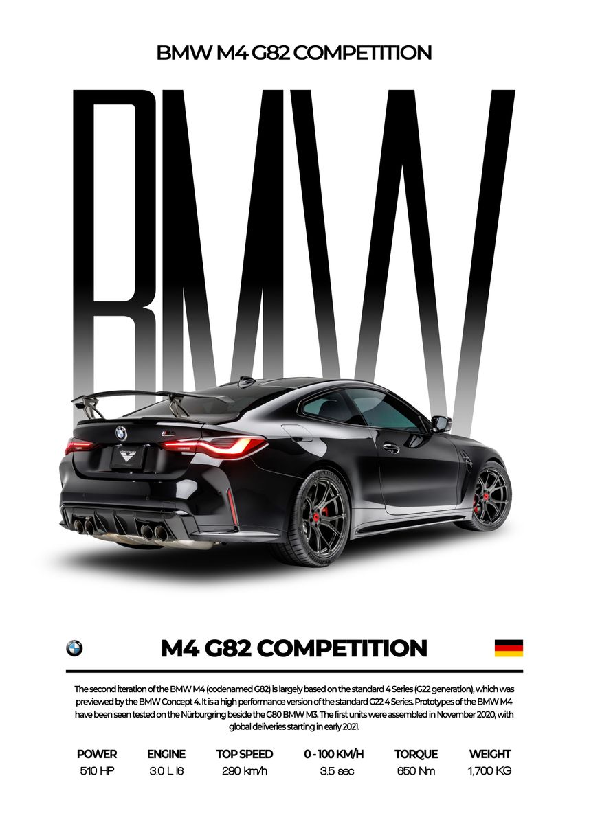 'BMW M4 G82 Competition' Poster, picture, metal print, paint by ...