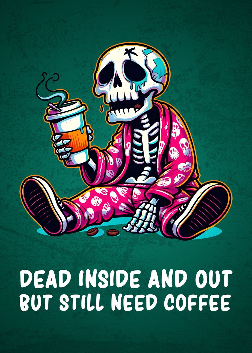 'Skeleton Coffee Halloween' Poster, picture, metal print, paint by ...
