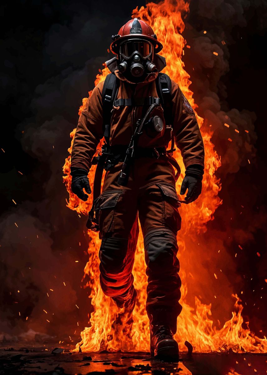 'Firefighter Flames' Poster, picture, metal print, paint by Ana Calvert ...