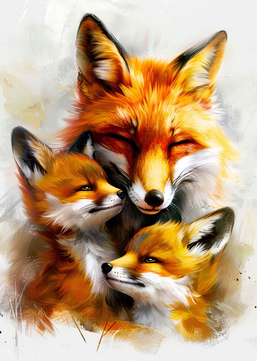 'Fox Family' Poster, picture, metal print, paint by Dao Thuan | Displate