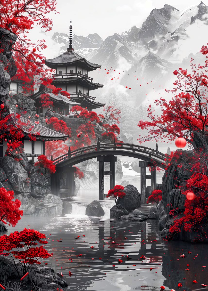 'Ancient Japanese Temple' Poster, picture, metal print, paint by Sascha ...