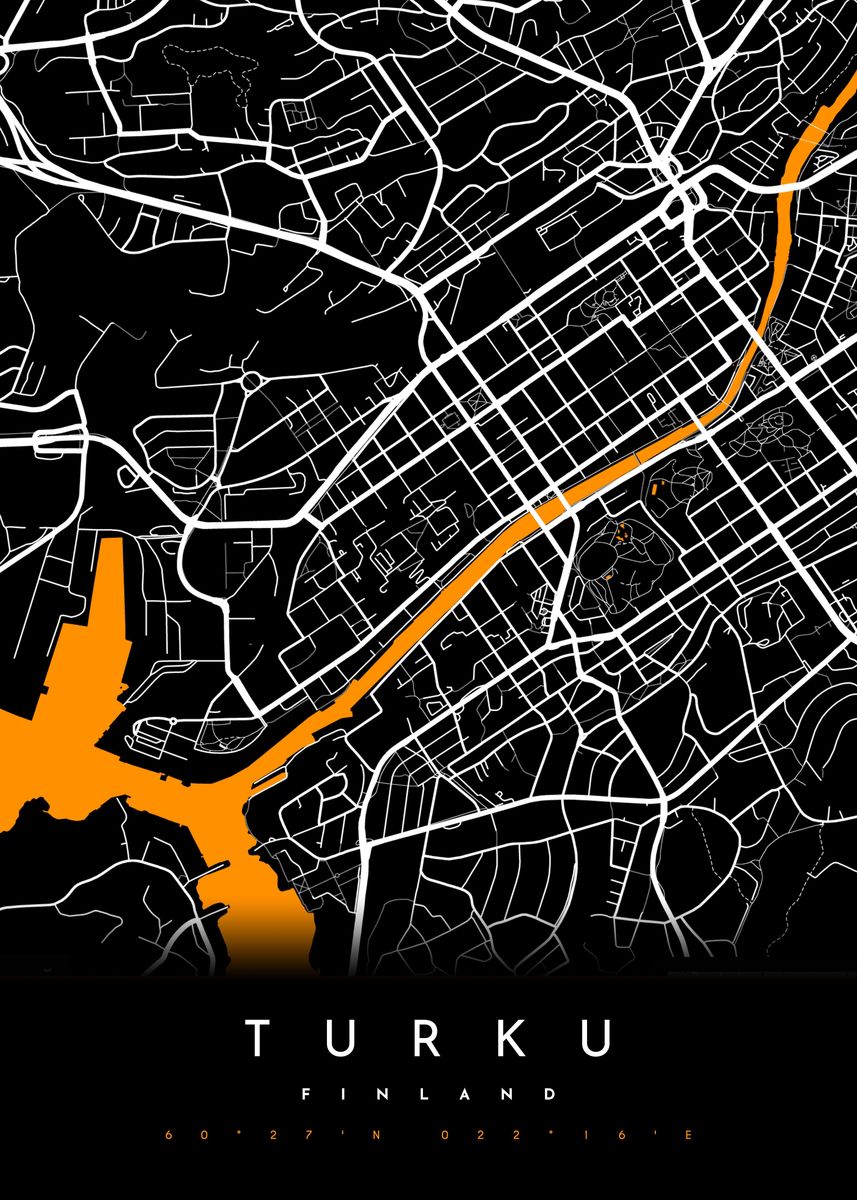 'Turku Map' Poster, picture, metal print, paint by EKIM | Displate