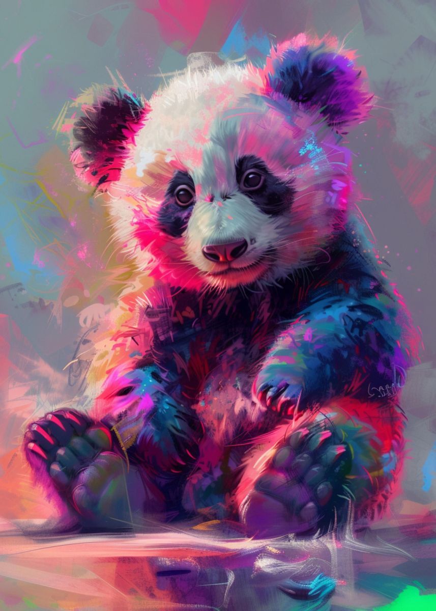 'Cute Colorful Panda' Poster, picture, metal print, paint by Sebastian ...