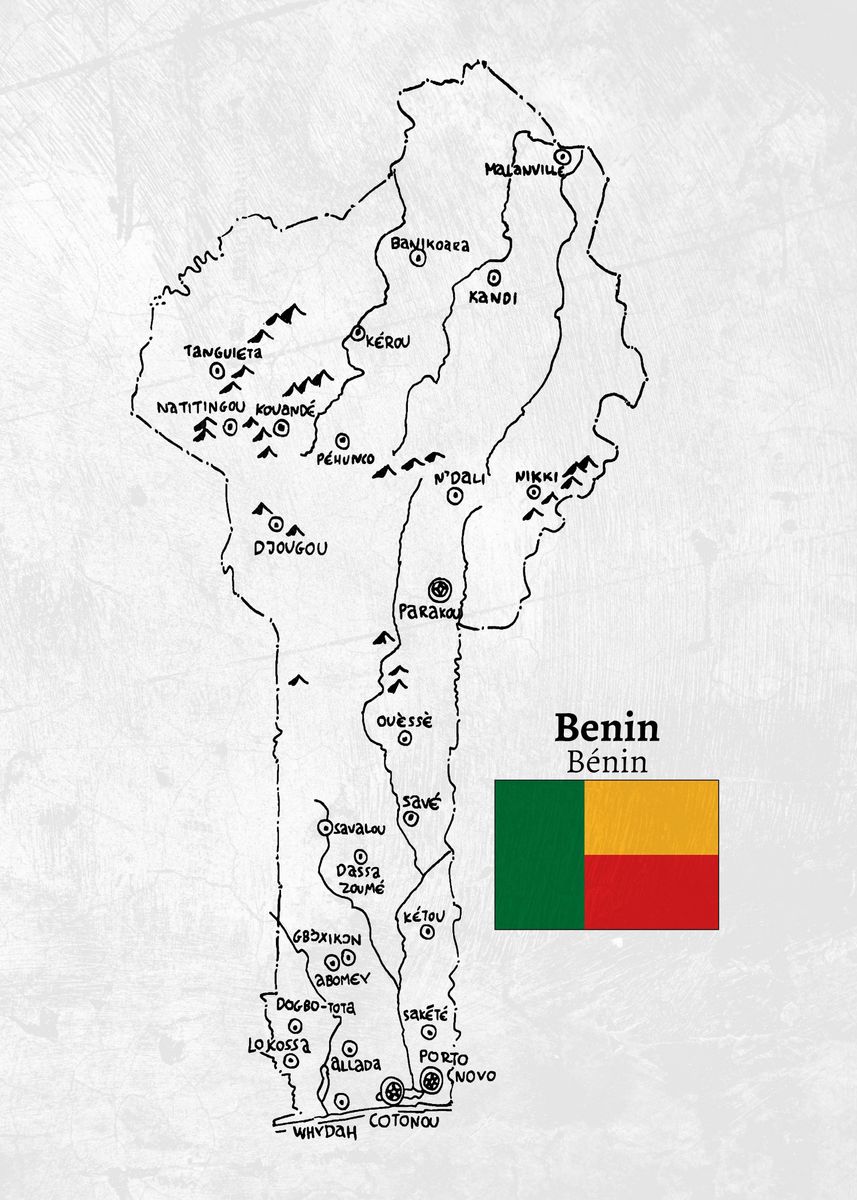 'Handdrawn Map of Benin' Poster, picture, metal print, paint by Angelos ...