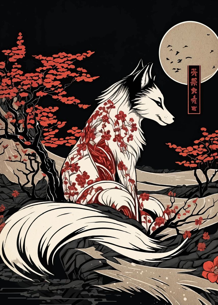 'Kitsune Japanese Fox' Poster, picture, metal print, paint by Kynan Art ...