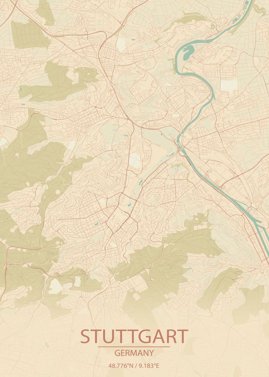 'Stuttgart Germany City Map' Poster, picture, metal print, paint by ...