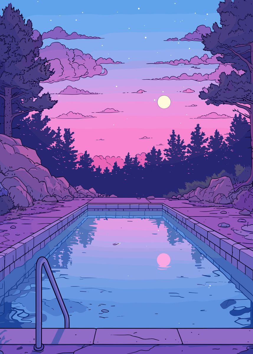 'Pool Sunset Lofi Retro' Poster, picture, metal print, paint by Ray ...