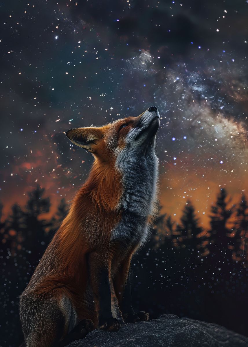 'Starry Night Fox' Poster, picture, metal print, paint by Alisson ...