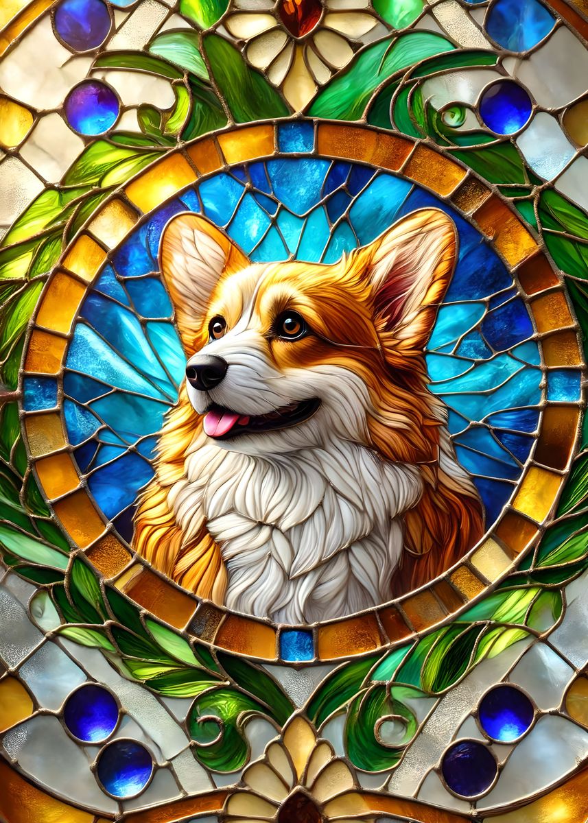 'Stained glass Corgi' Poster, picture, metal print, paint by ...
