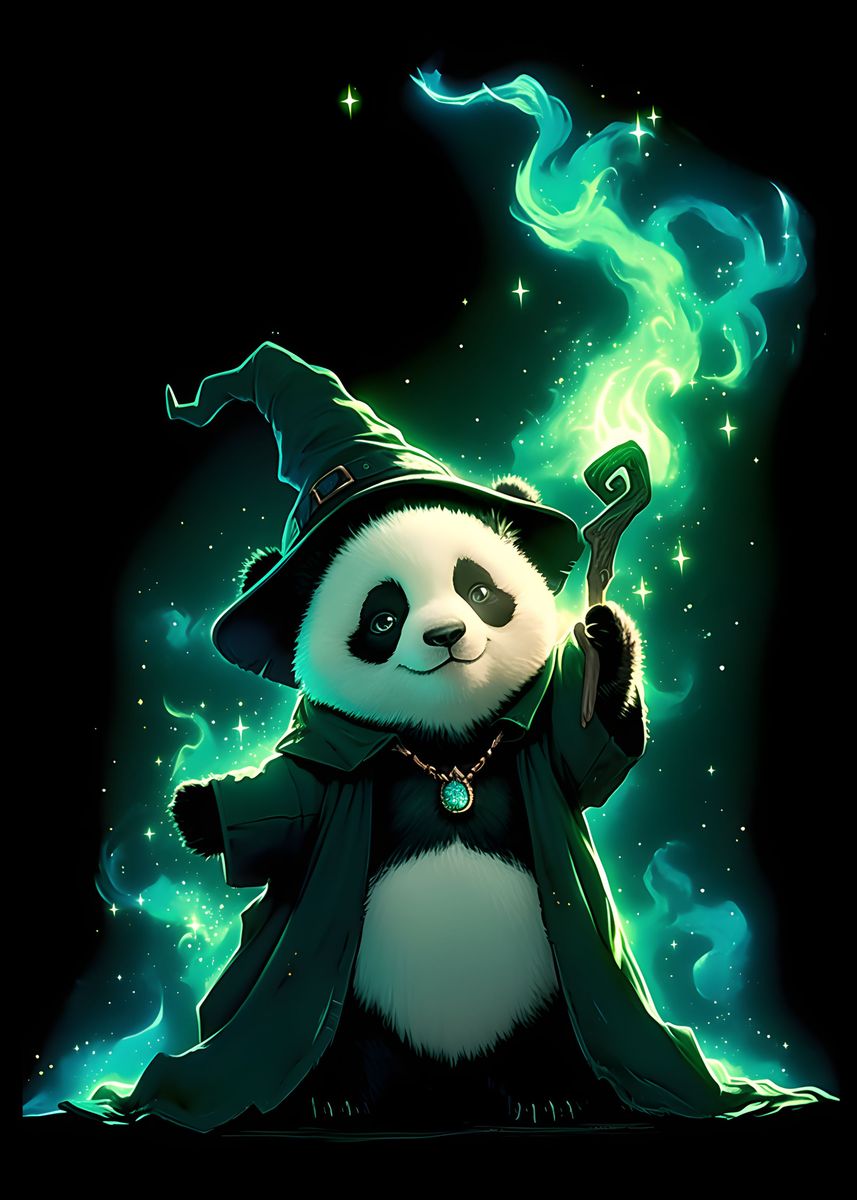 'Green Panda Spell Caster' Poster, picture, metal print, paint by ...