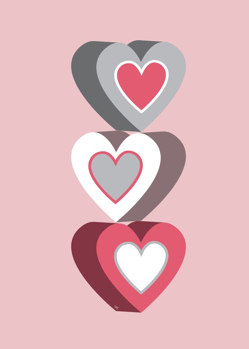 'Triple Pink Hearts' Poster, picture, metal print, paint by Martina ...