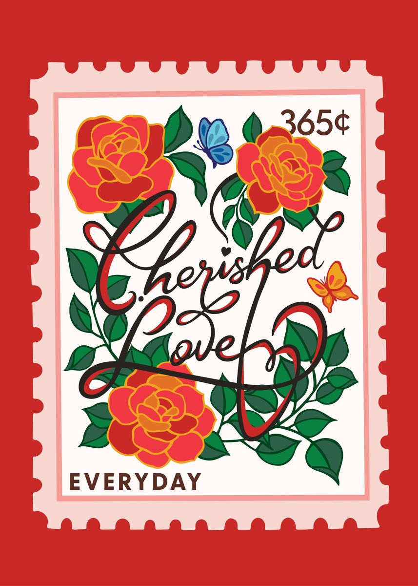 'Cherished Love Lettering' Poster, picture, metal print, paint by ...