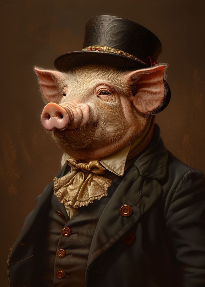 'Victorian Pig Gentleman' Poster, picture, metal print, paint by ...