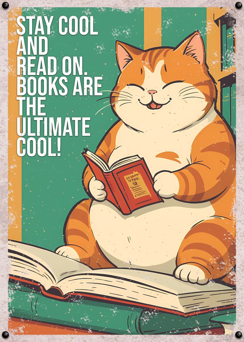 'Cool Cat Reading' Poster, picture, metal print, paint by taofik ...