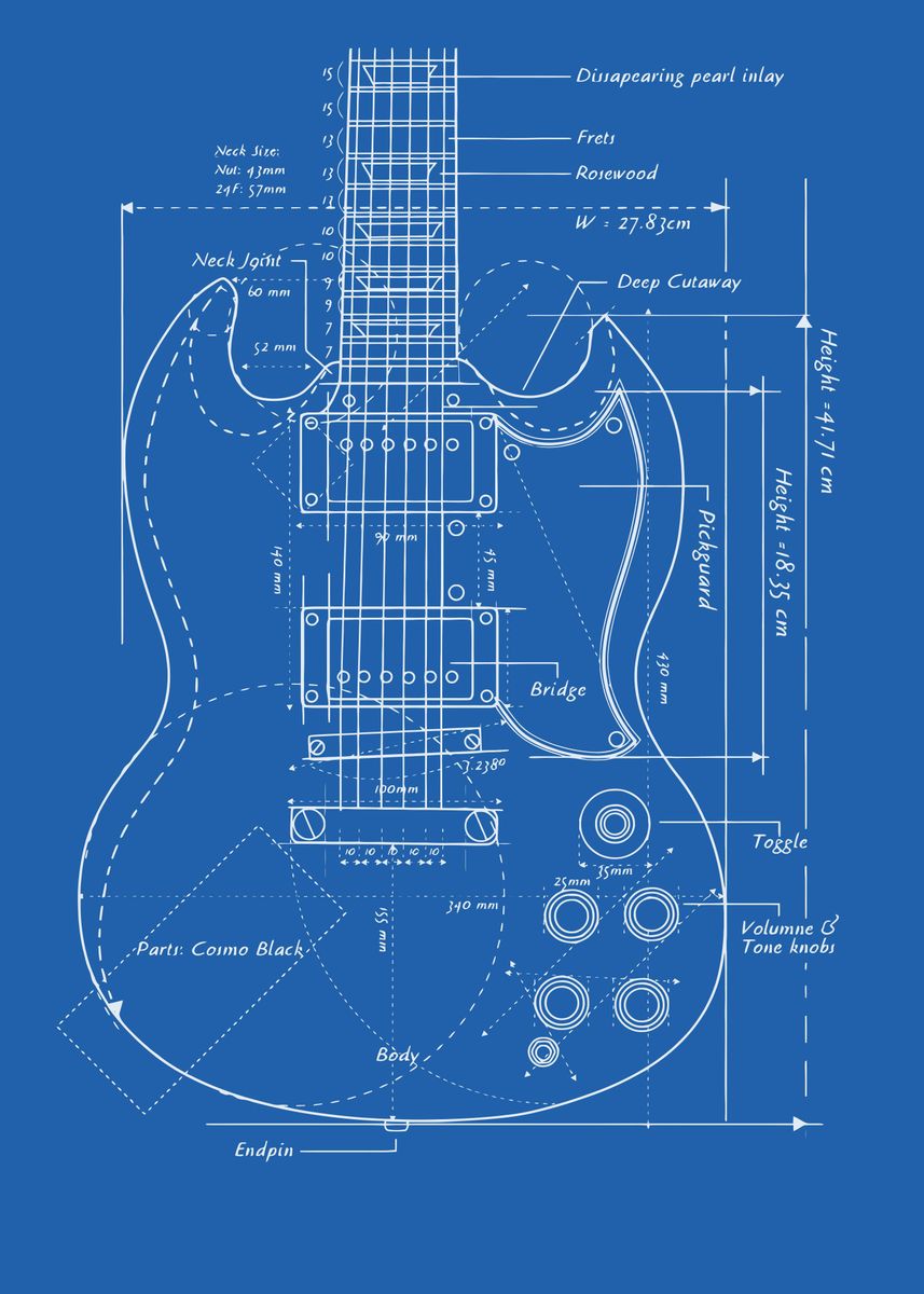 'SG Type Blueprint' Poster, picture, metal print, paint by magi portune ...