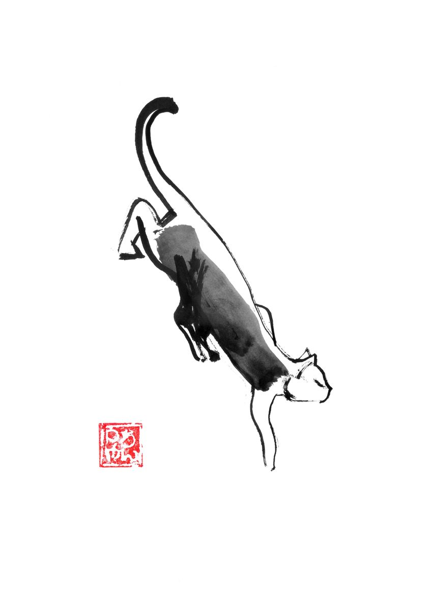 'sneaking cat' Poster, picture, metal print, paint by pechane sumie ...