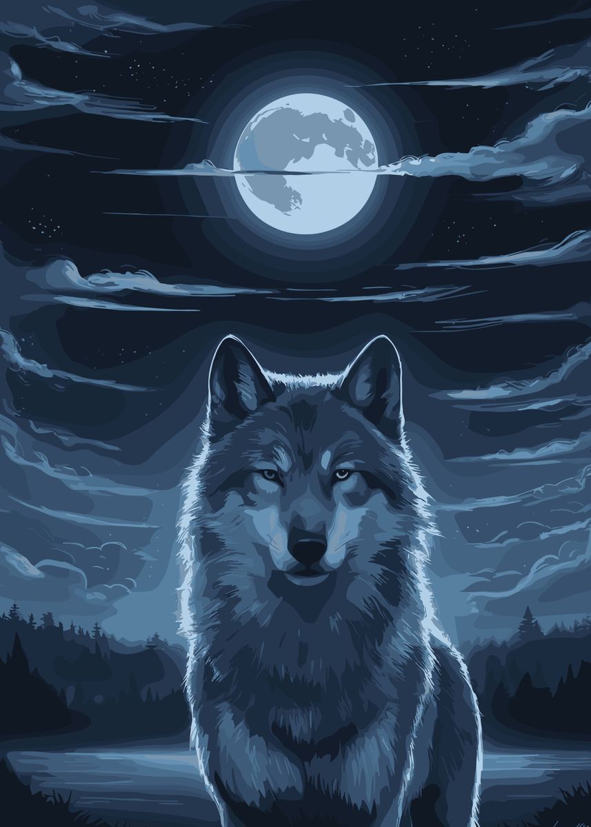 'Wolf Moonlight' Poster, picture, metal print, paint by Batrisyia Rania ...